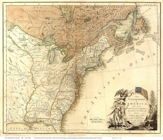 The United States of America 1783 Map Usamap Reprint Wallis | Etsy