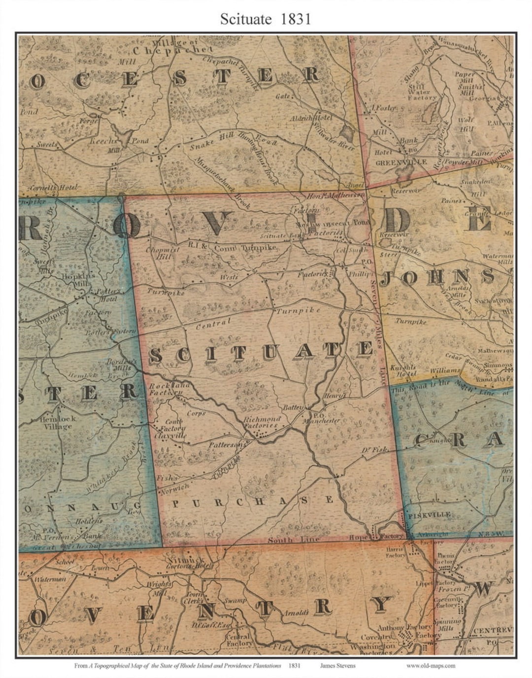Scituate 1831 Old Town Map - Rhode Island Reprint State RI TM - Etsy