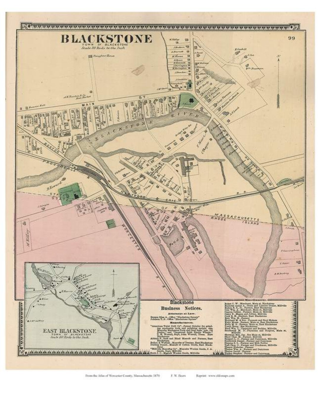 Blackstone Village 1870 Old Town Map With Homeowner Names - Etsy