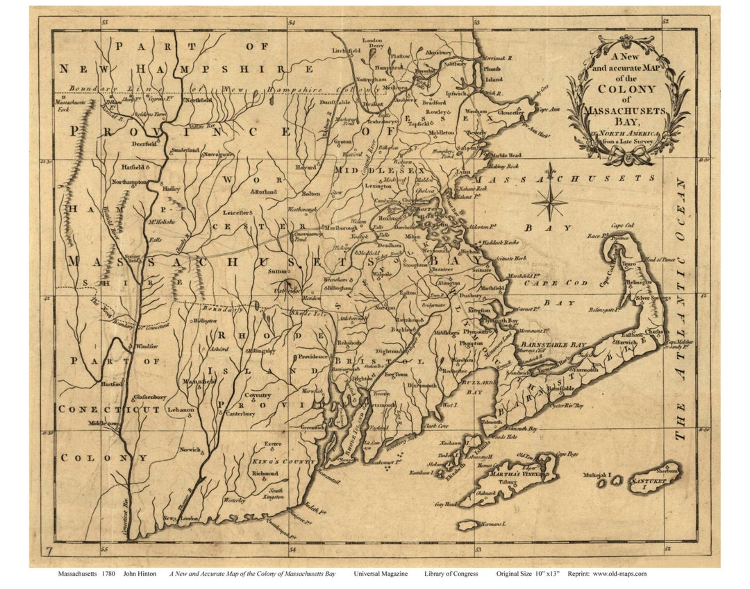 Massachusetts, & Rhode Island 1780 Map by Hinton Old Map Reprint - MA ...