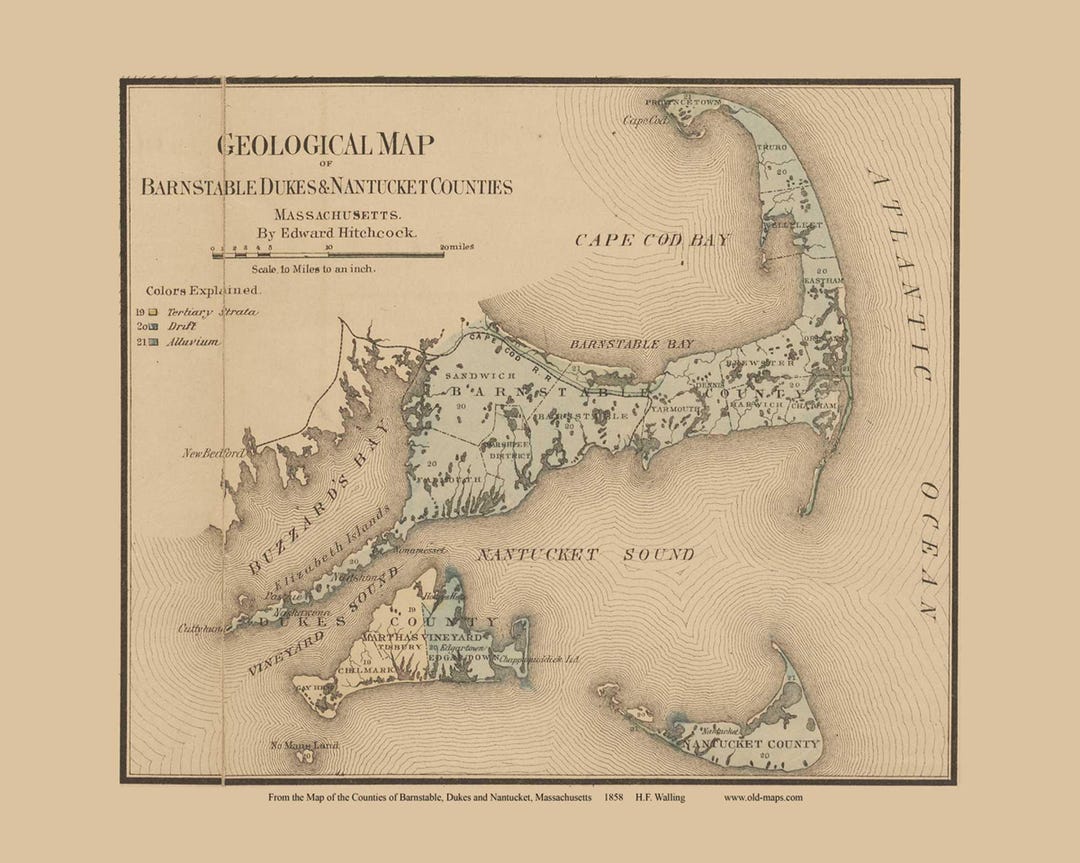 Geological Map of Cape Cod & the Islands, Massachusetts 1858 Old Map ...