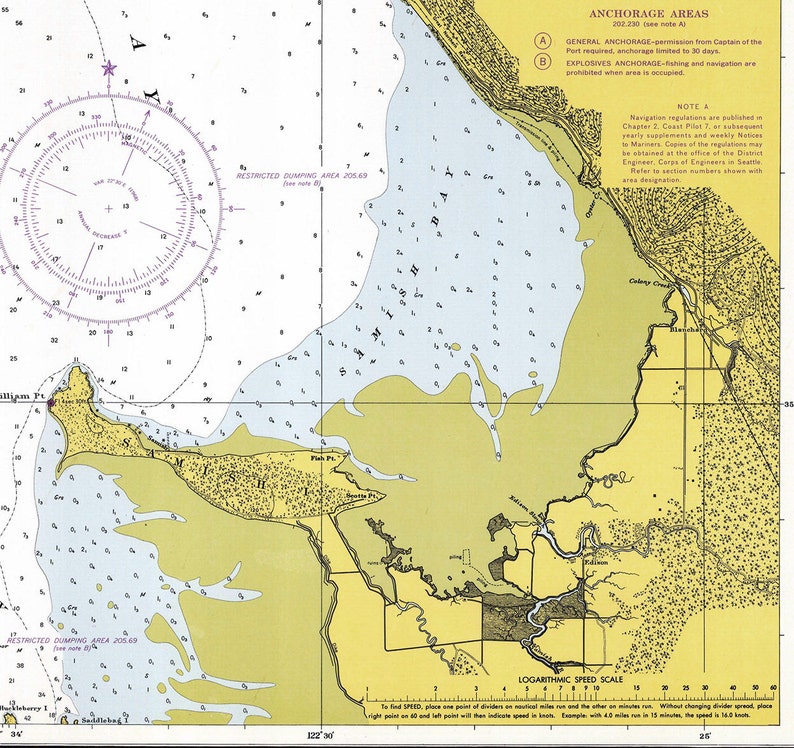 Bellingham Bay 1967 Nautical Map Washington Reprint PC | Etsy