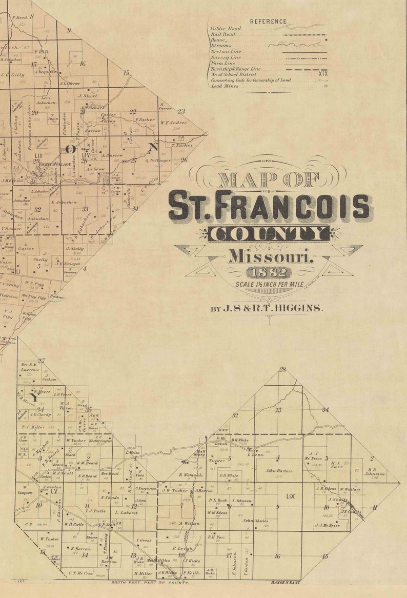 St. Francois County Missouri 1882 - Old Wall Map With Landowner Names ...