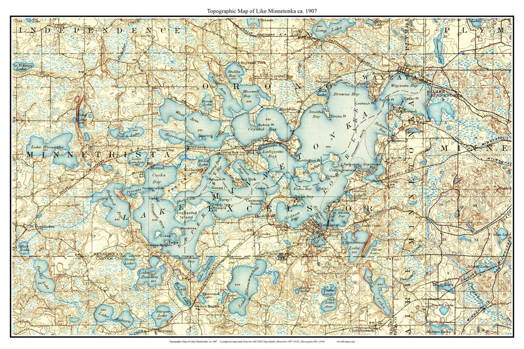 Lake Minnetonka - 1907 Map - Old Topographic USGS Custom Composite ...