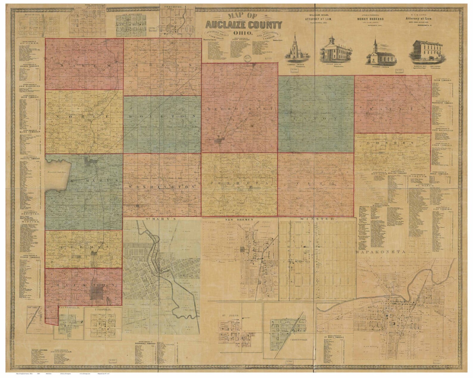 Auglaize County Ohio 1860 - Old Wall Map Reprint With Homeowner Names ...