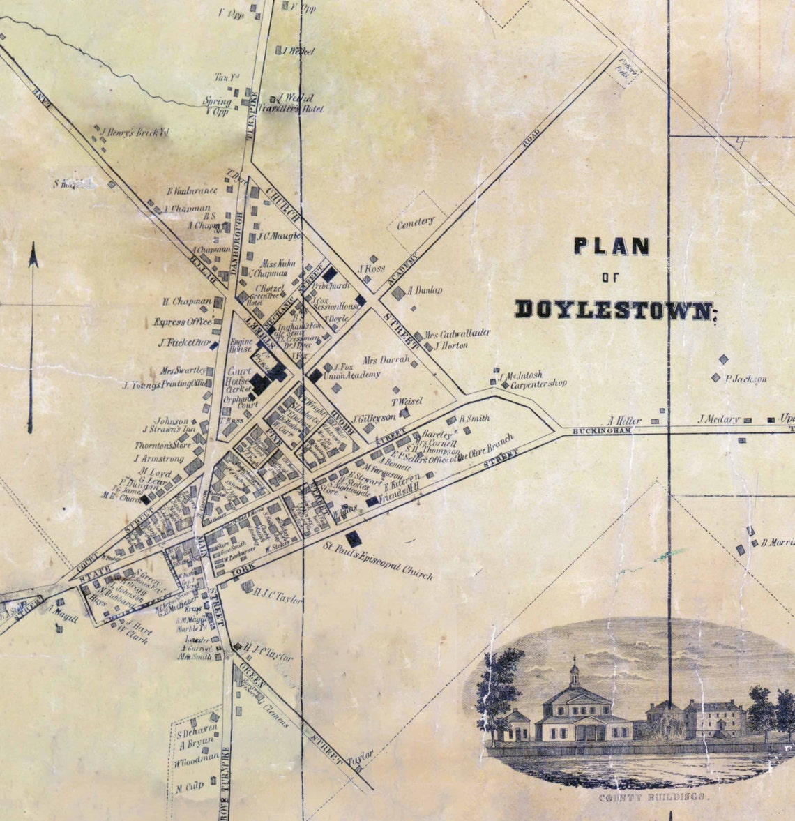 Bucks County Pennsylvania 1850 - Wall Map With Homeowner Names ...