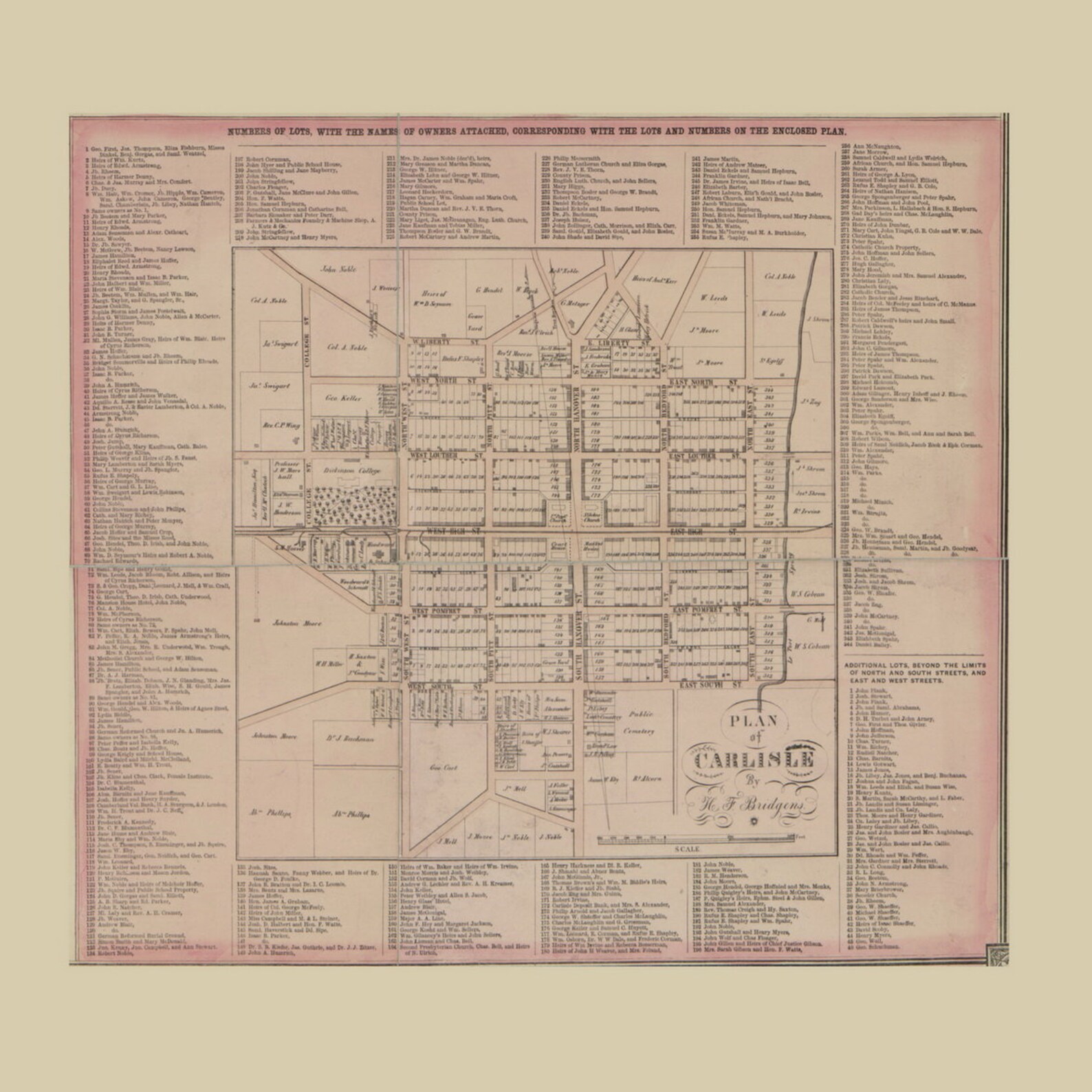 Carlisle Village 1858 Old Town Map With Homeowner Names Pennsylvania ...