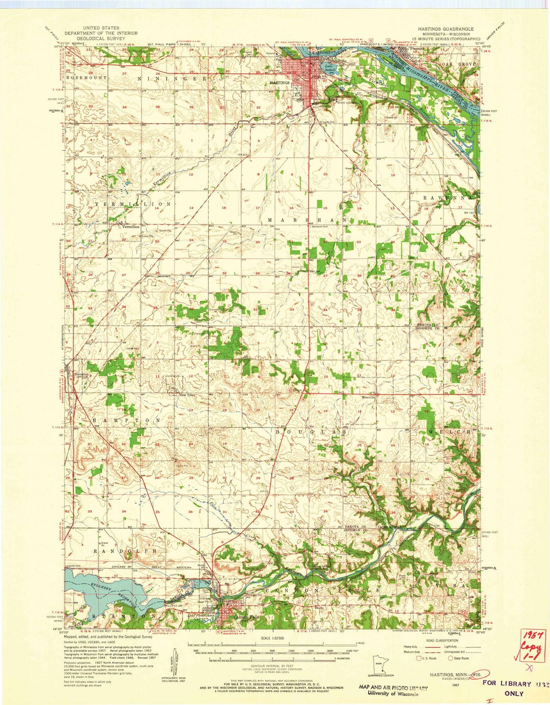 Hastings 1957 1959 Old Topo Map Quad Reprint USGS Topographic Minnesota ...