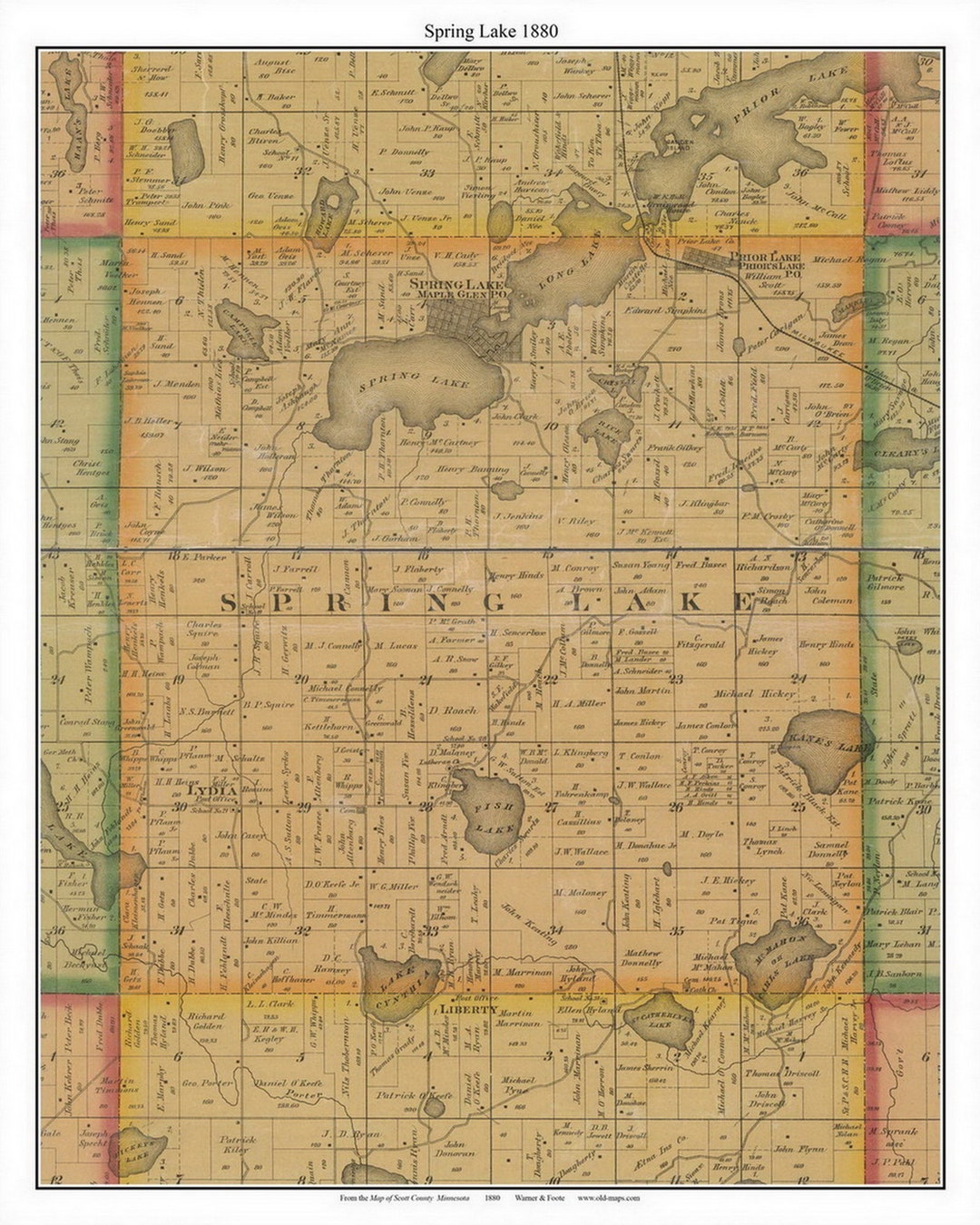 Spring Lake 1880 - Old Town Map With Homeowner Names Minnesota ...