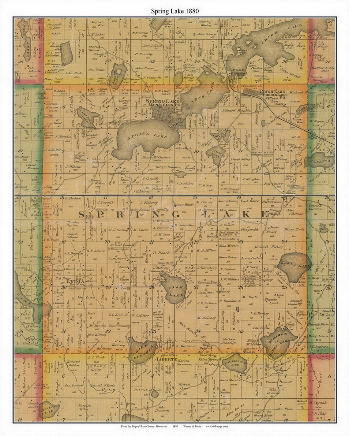 Spring Lake 1880 - Old Town Map With Homeowner Names Minnesota ...