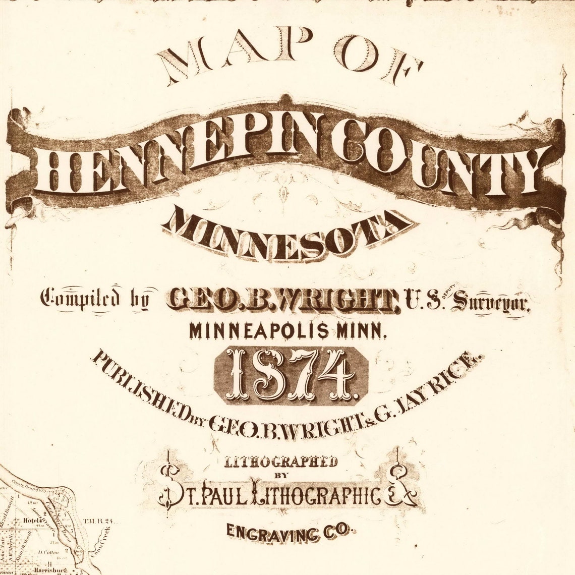 Hennepin County Minnesota 1874 Old Wall Map Reprint With - Etsy