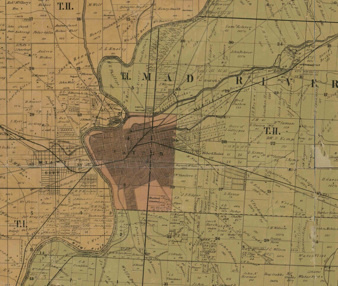 Montgomery County Ohio 1857 Old Wall Map Reprint With | Etsy