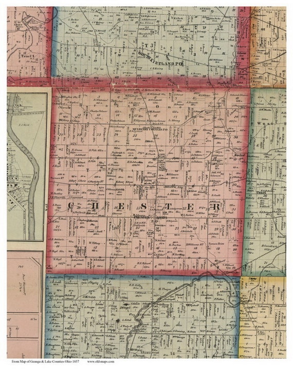 Chester 1857 Old Town Map With Homeowner Names Ohio | Etsy