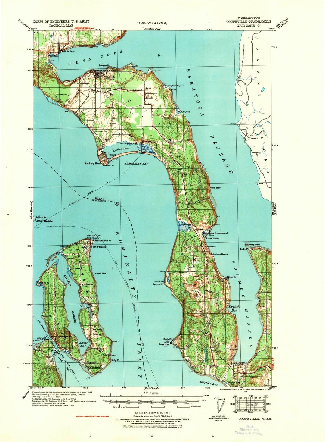 Coupeville 1939 (1939) Old Topo Map - Quad Reprint - 15x15 USGS ...