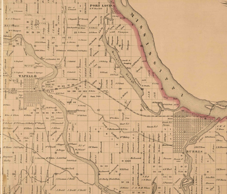 Louisa County Iowa 1858 Old Wall Map With Landowner Names Farm | Etsy