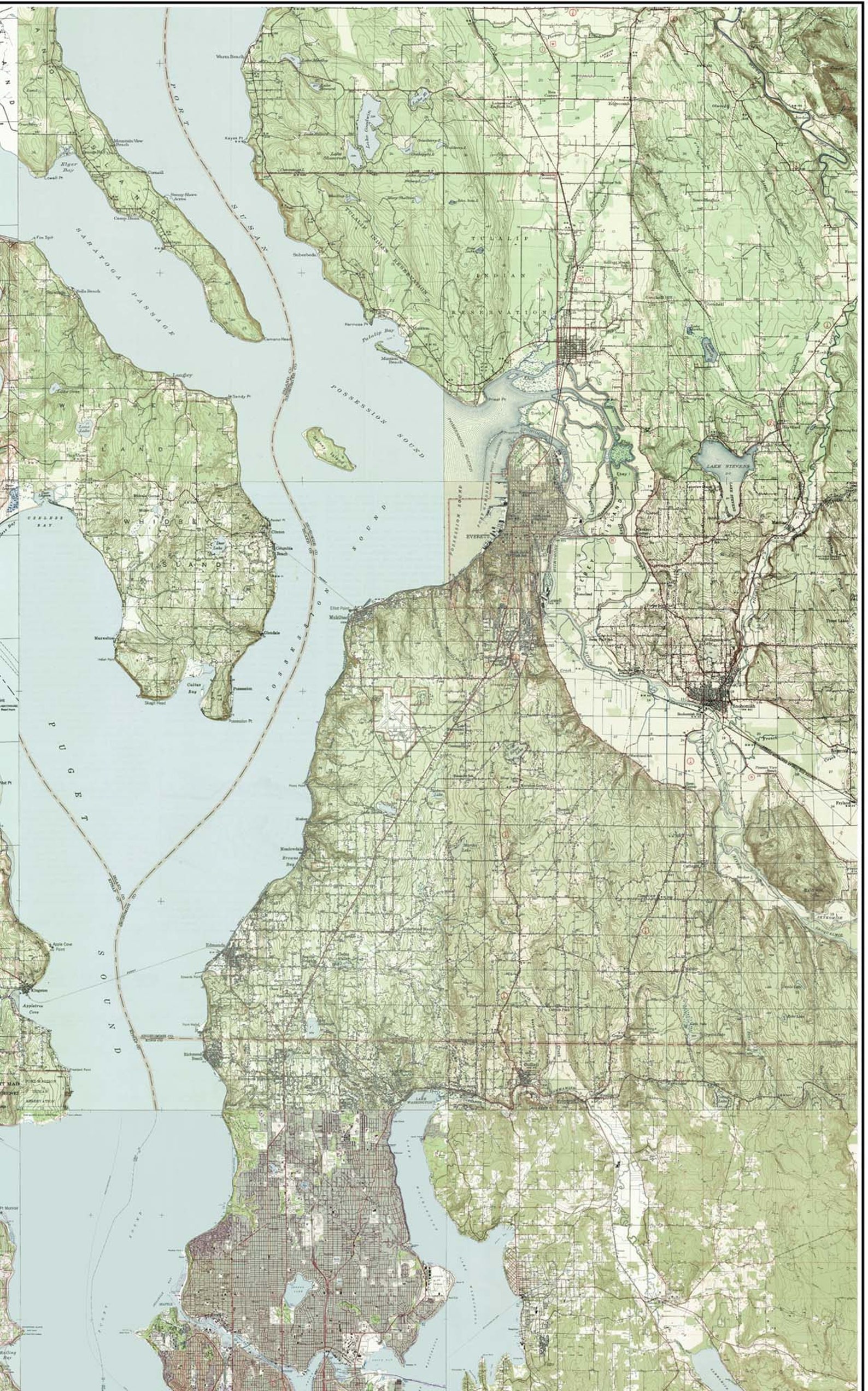 Puget Sound - Ca. 1940 - USGS Old Topographic Map Custom Composite ...