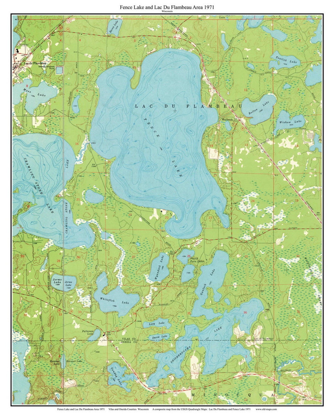 Fence Lake 1971 - Lac Du Flambeau Area - USGS Old Topographic Map ...