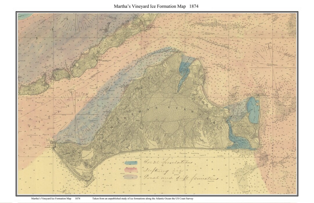 Martha's Vineyard 1874 Map Ice Formations Nautical Map - Custom Reprint ...