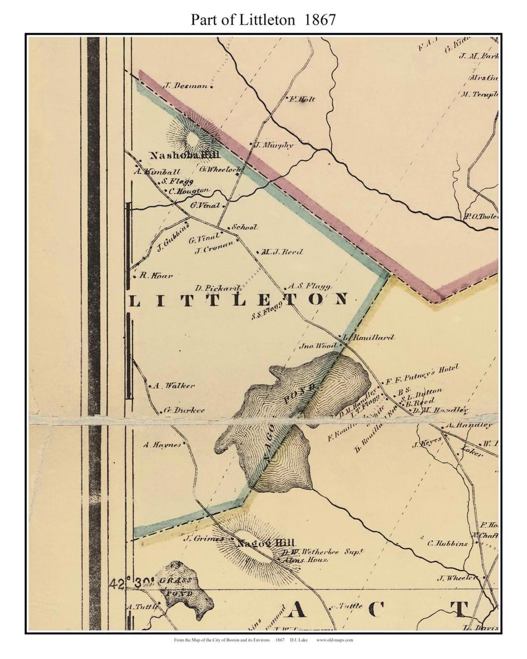 Littleton (part Of), Massachusetts 1867 Old Town Map With Homeowner ...