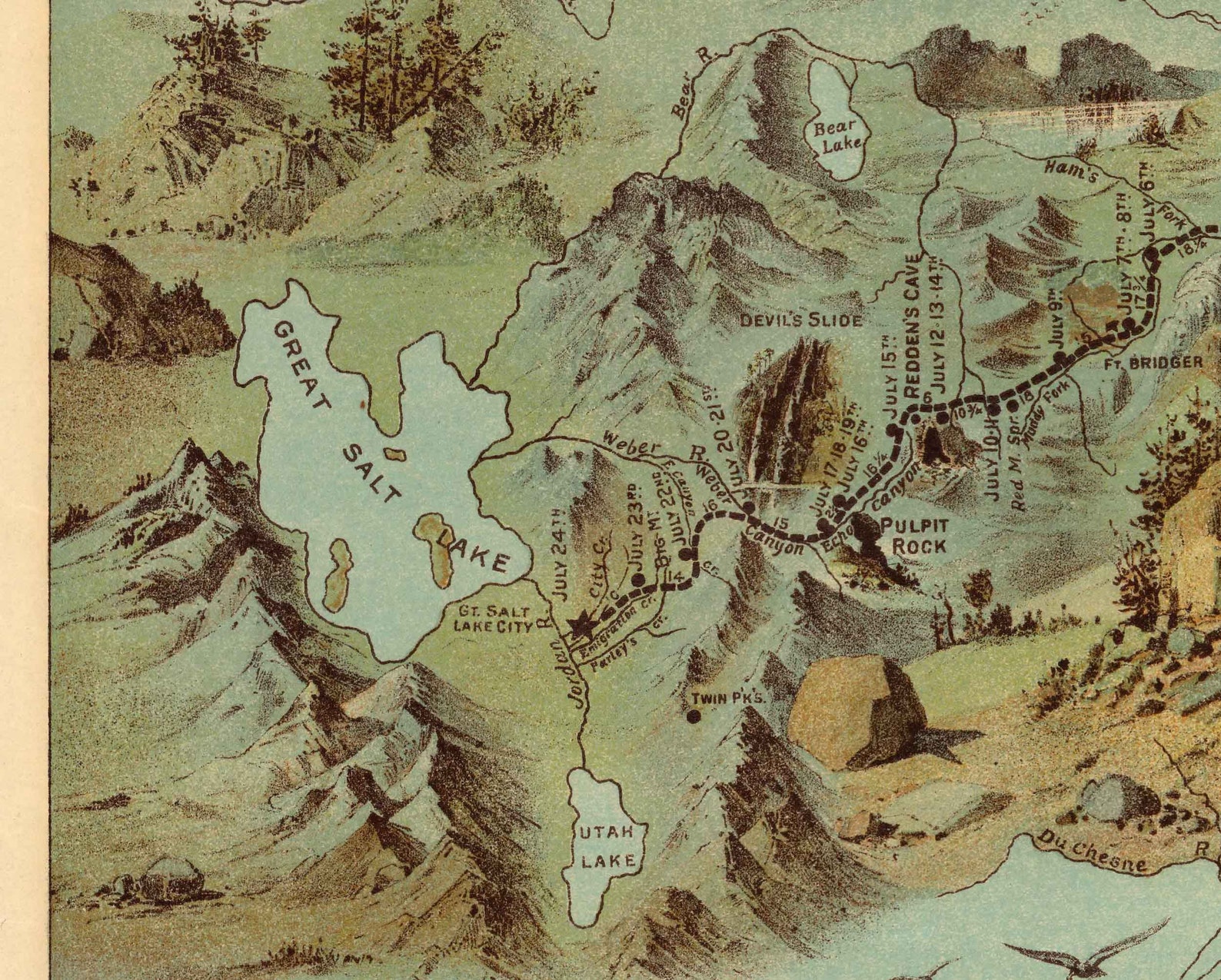 Mormon Pioneers Route 1846 1899 Utah Birds Eye View Reprint - Etsy
