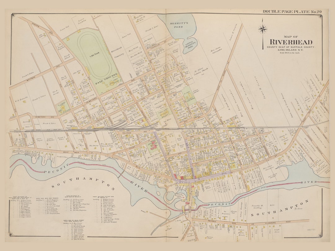 Riverhead 1902-1909 Old Town Map Reprint Suffolk County, New York ...