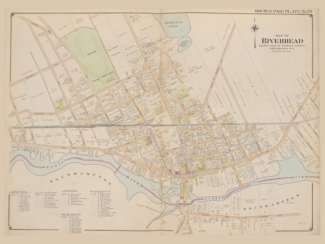 Riverhead 1902-1909 Old Town Map Reprint Suffolk County, New York ...