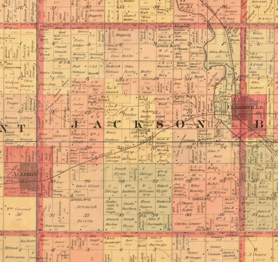 Butler County Iowa 1897 Old Wall Map With Landowner Names Farm | Etsy