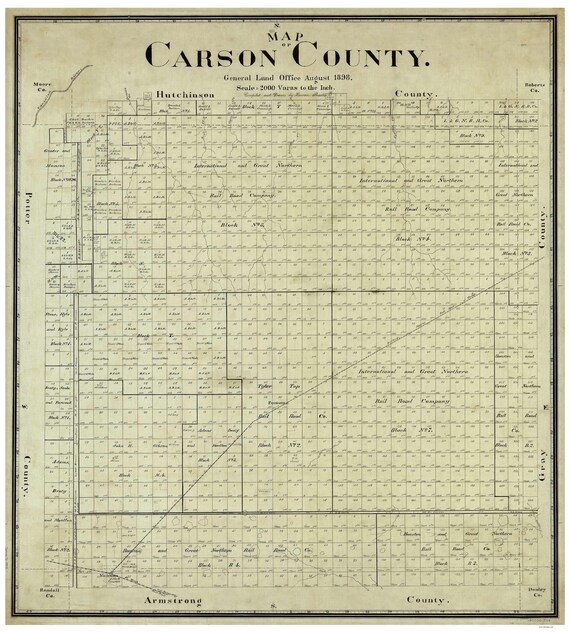 Carson County Texas 1898 Old Wall Map Reprint With Land | Etsy
