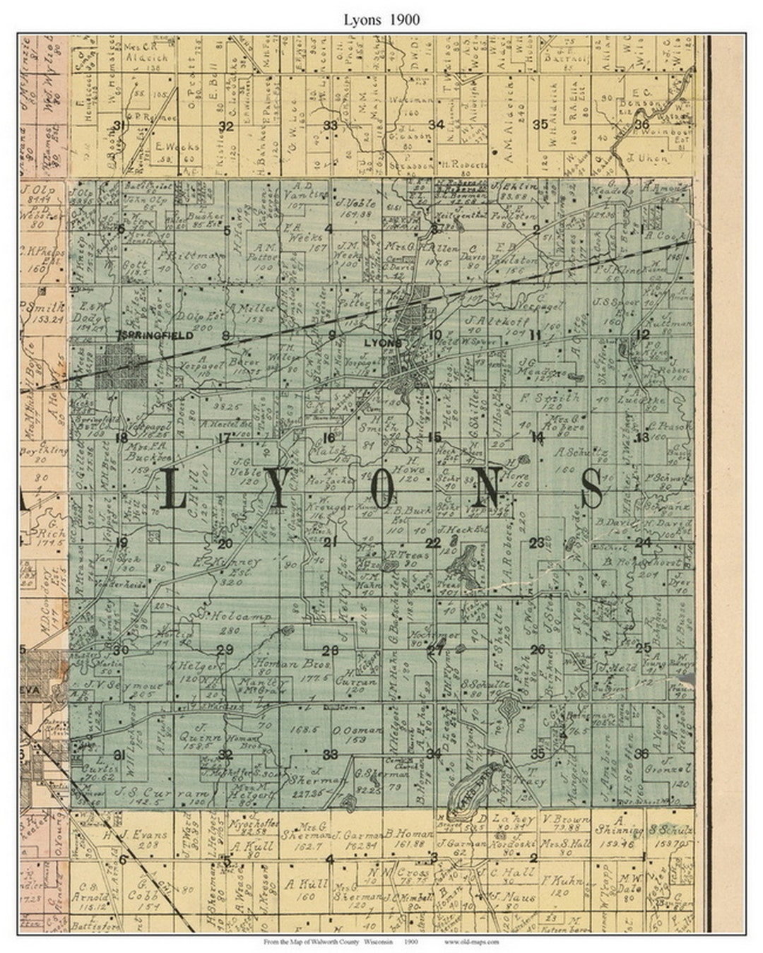 Lyons 1900 - Old Town Map With Homeowner Names - Springfield ...