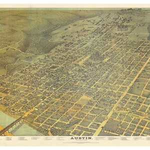Austin, Texas - 1887- Birds Eye View Reprint - Etsy