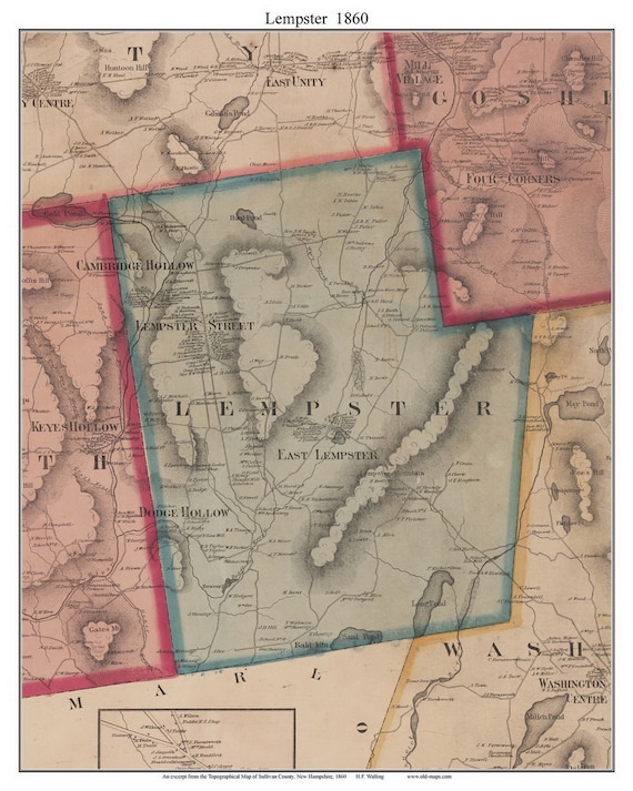 Lempster 1860 Old Town Map With Homeowner Names New Hampshire - Etsy