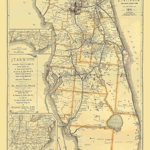 Florida 1891 State Map - Matthews Northrup - Railroads Reprint - Etsy