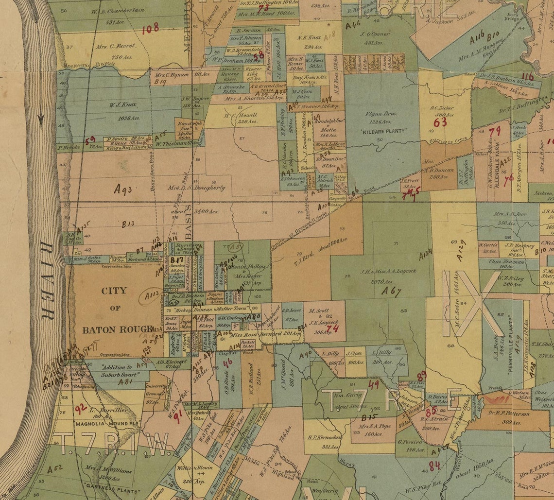 East Baton Rouge Parish Louisiana 1895 Old County Wall Map | Etsy