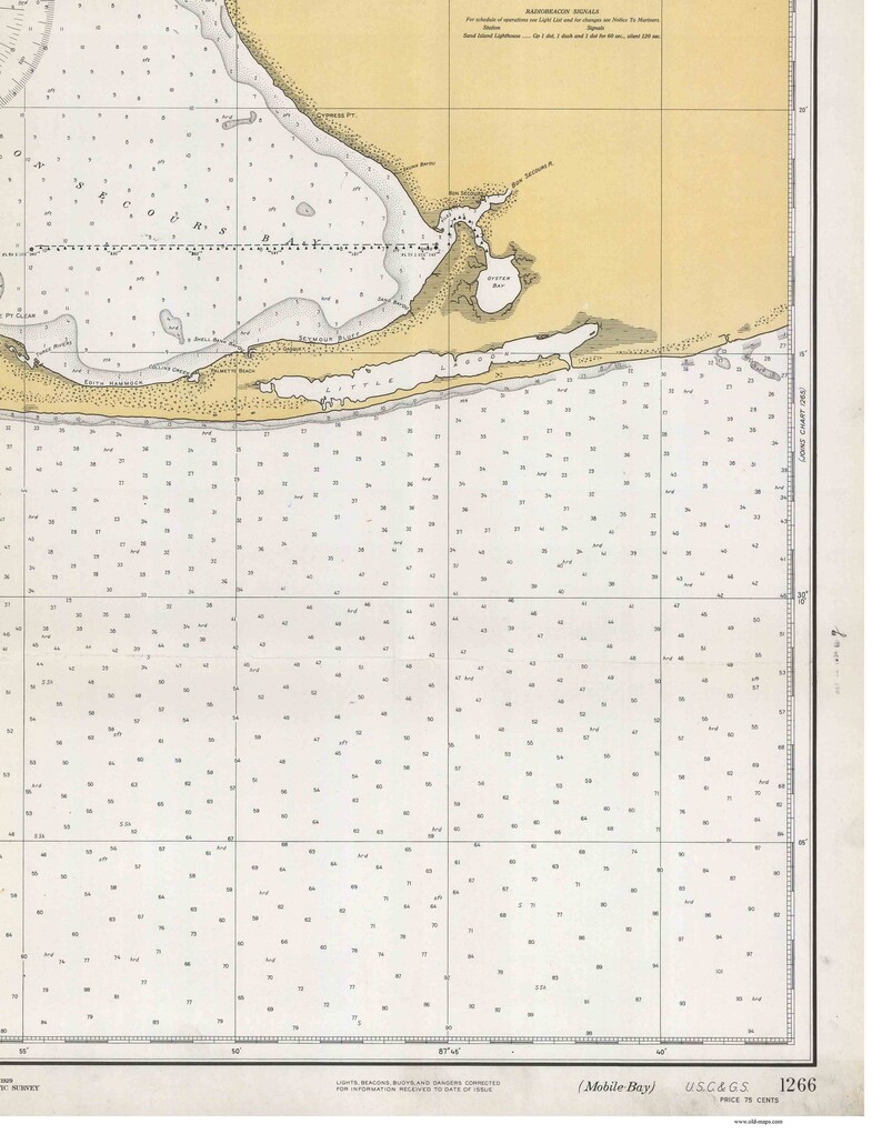 Mobile Bay 1933 Nautical Old Map Reprint - Alabama - Fairhope Bon ...