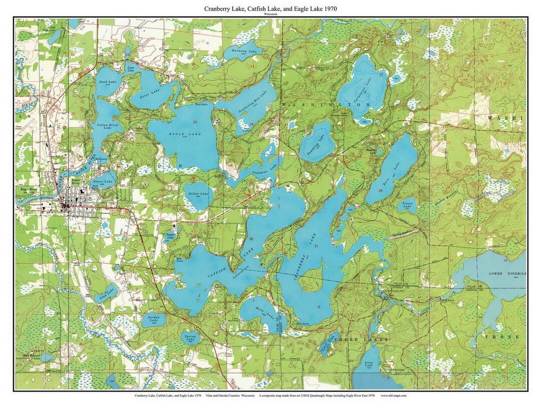 Cranberry Lake, Catfish Lake, and Eagle Lake 1970 - USGS Old ...