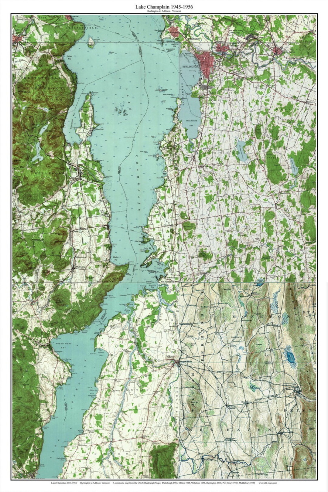 Lake Champlain Middle 1945-1956 Burlington to Addison Old Topographic ...