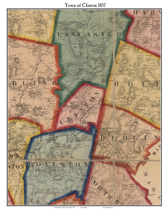 Clinton 1857 Old Town Map with Homeowner Names Massachusetts | Etsy