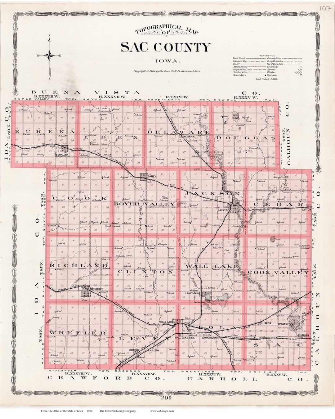 Sac County 1904 - Old Town Map Reprint - Iowa State Atlas - Genealogy ...