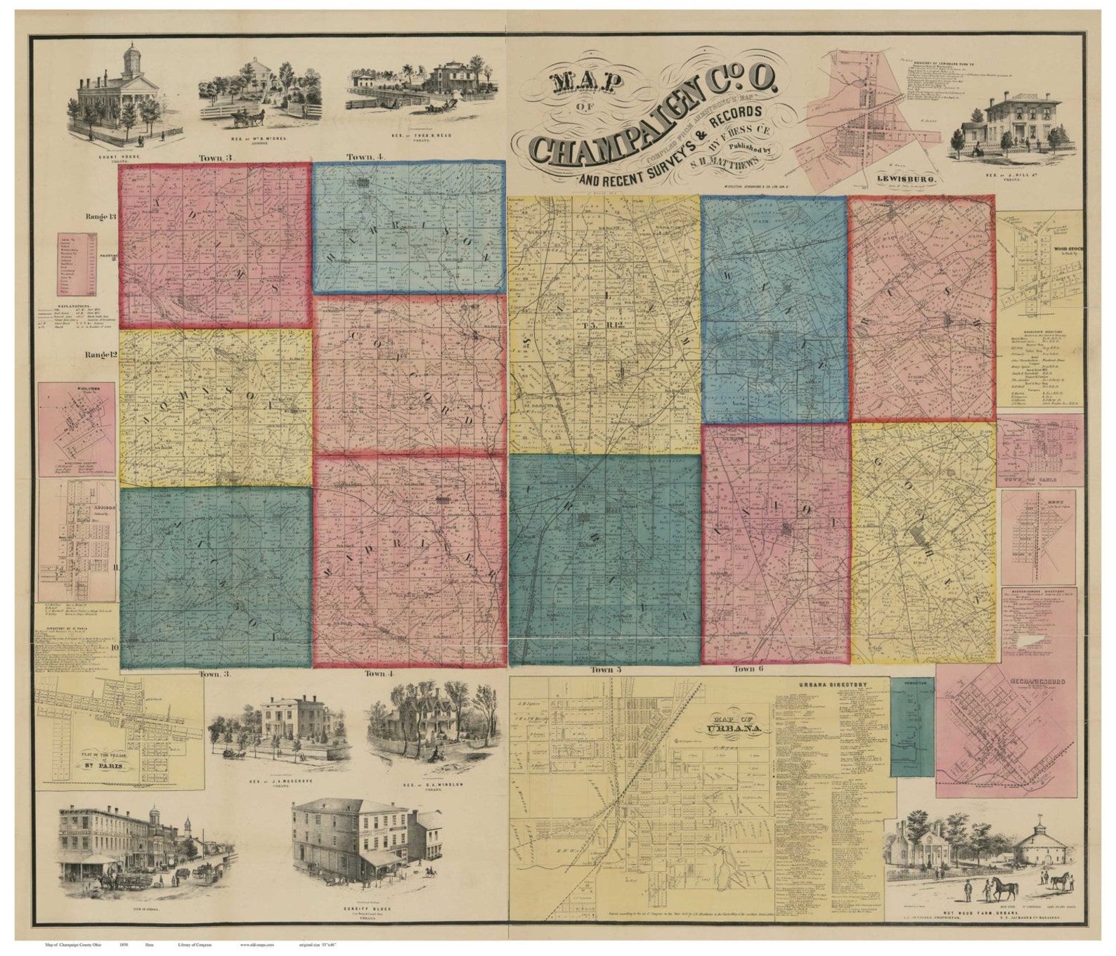 Champaign County Ohio 1858 Old Wall Map Reprint With - Etsy
