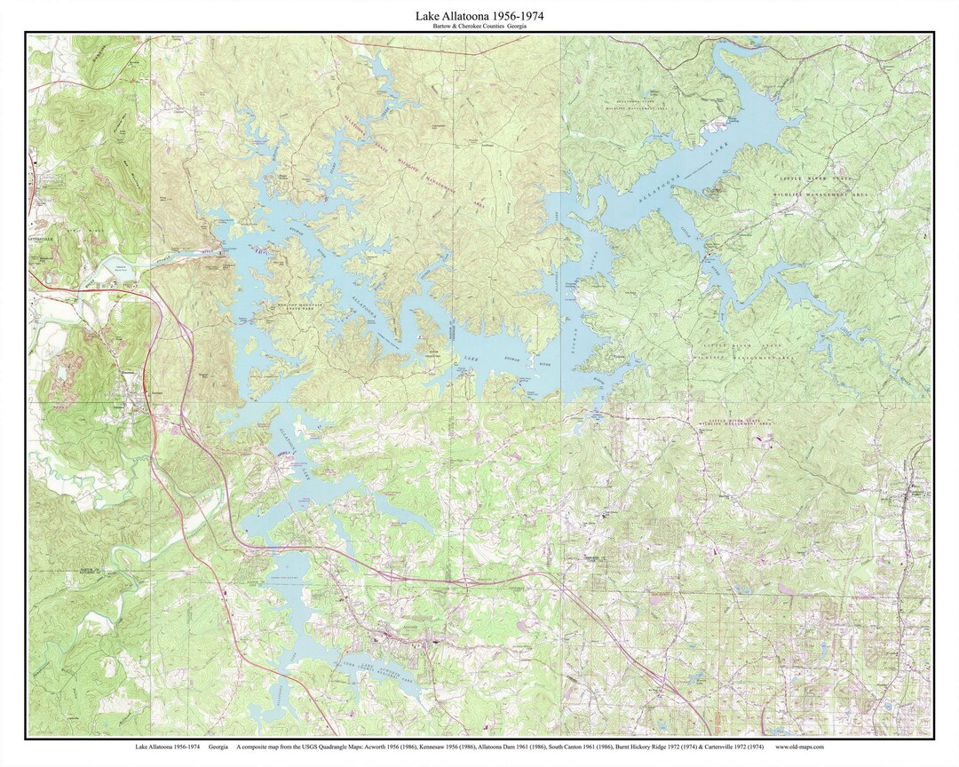 Lake Allatoona - 1956-1974 - USGS Old Topo Map Custom Composite Reprint ...