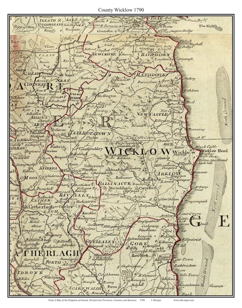 County Wicklow - Ireland - From 1790 Roque Map - Clan Names - Old Map ...