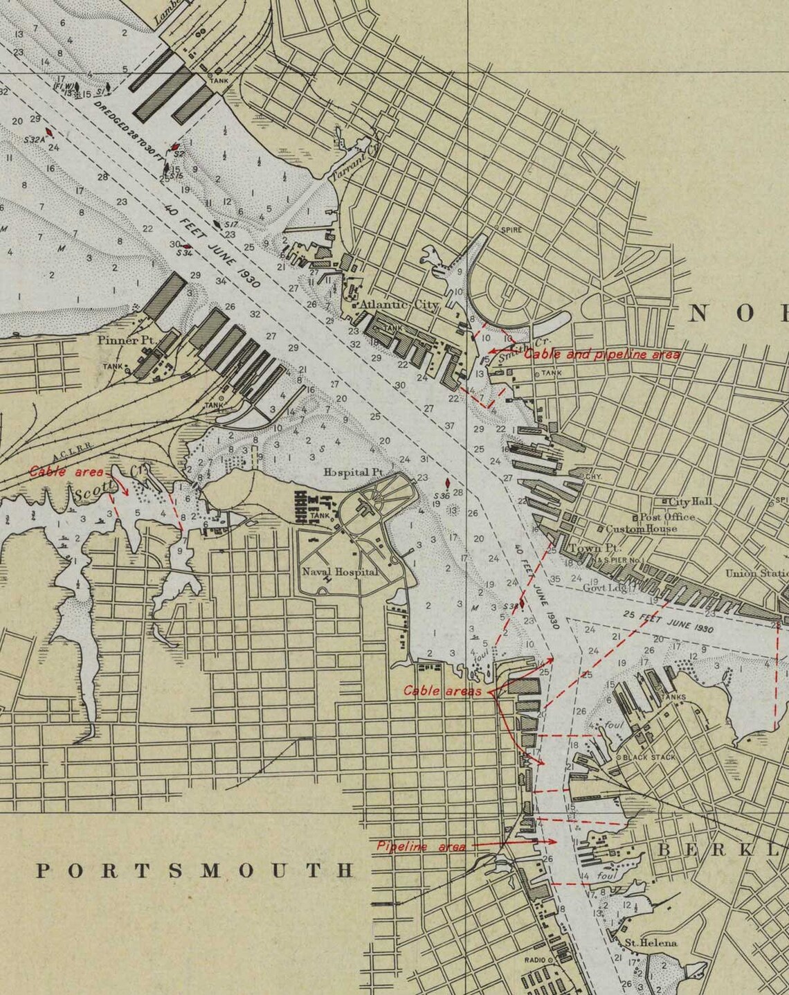 Norfolk Harbor and the Elizabeth River - 1930 Nautical Map - Virginia ...