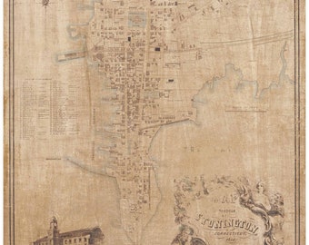 Wall Hangings Ledyard Connecticut 1854 Old Town Map with Homeowner ...