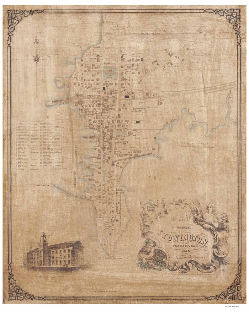 Stonington Connecticut 1851 - Old Map Reprint- Homeowners Names - CT ...