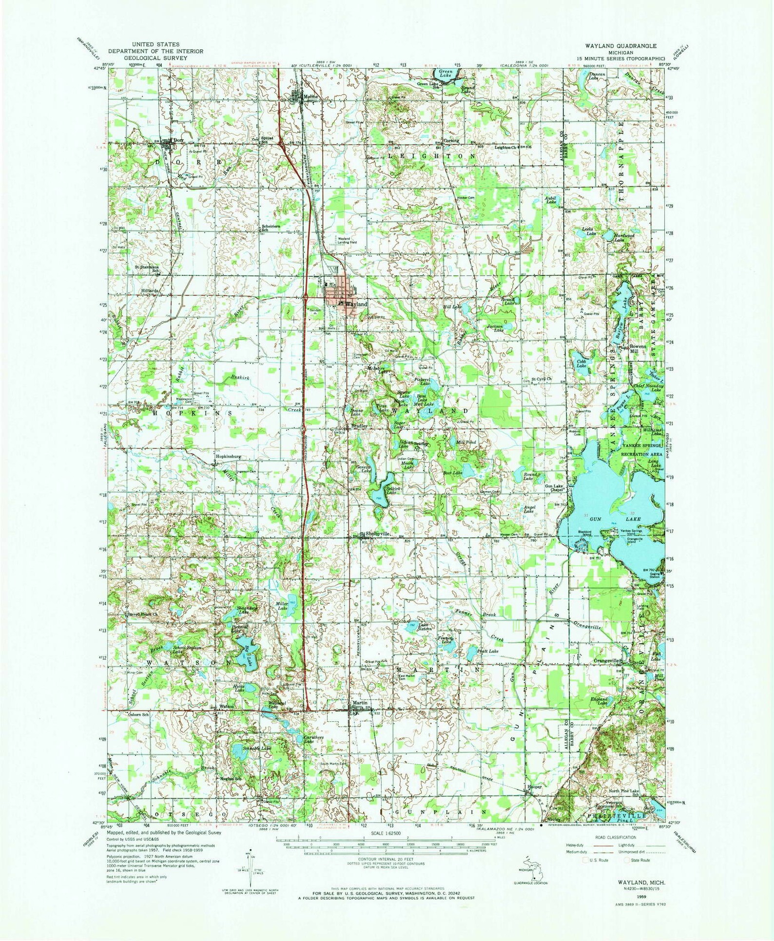 Wayland 1959 1973 Old Topo Map Gun Lake Prairieville - Etsy