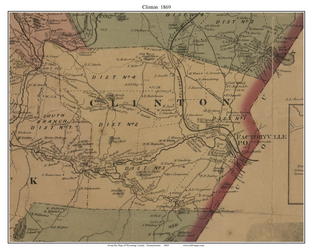 Clinton 1869 Old Map Homeowner Names Factoryville Genealogy Wyoming ...