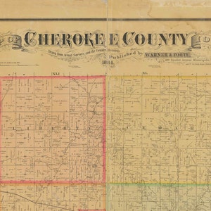 Cherokee County Iowa 1884 Old Wall Map With Landowner Names Farm Lines ...