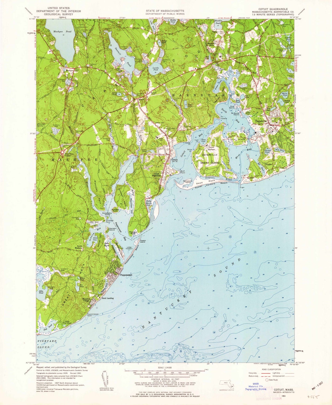 Cotuit 1961 Old Topo Map - Quad Reprint - Osterville Pomponesset Grand ...
