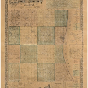 Lake County Illinois 1861 - Old Wall Map Reprint With Homeowner Names ...