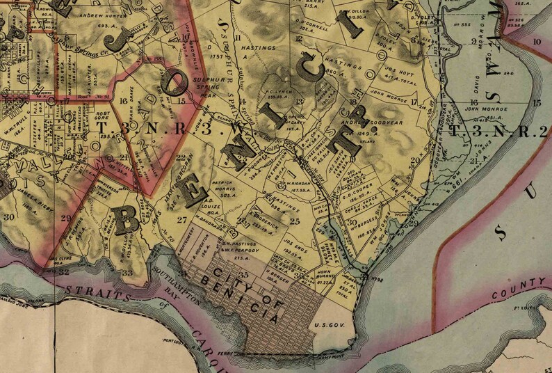 Solano County California 1890 Old Wall Map Reprint With - Etsy